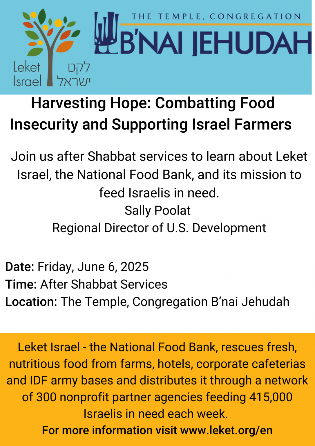 Food Rescue Shabbat Service - The Temple, Congregation B'nai Jehudah